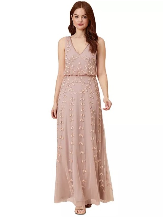 Adrianna Papell | Dresses | Adrianna Papell Steel Rose Beaded Blouson ...